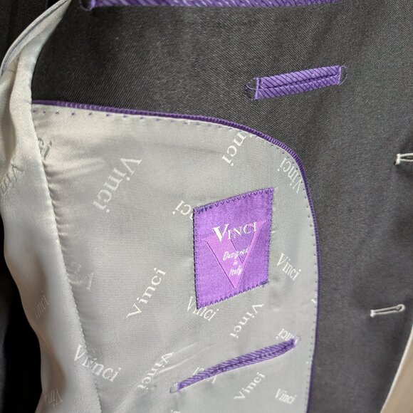 Vinci | Suits & Blazers | Mens Vinci Suit Black With White Piping ...